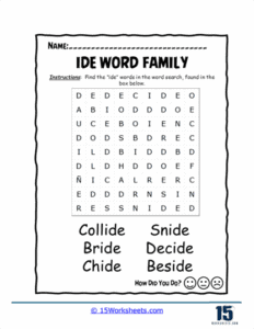 Ide Word Family Worksheets | Literacy Boost Sheets - 15 Worksheets.com