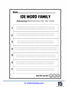 Ide Word Family Worksheets | Literacy Boost Sheets - 15 Worksheets.com