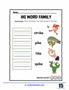 Ike Word Family Worksheets | Early Literacy Pages - 15 Worksheets.com