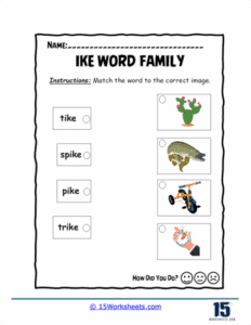 Ike Word Family Worksheets | Early Literacy Pages - 15 Worksheets.com
