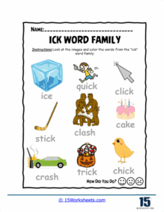 Ick Word Family Worksheets | Phonics Practice Kit - 15 Worksheets.com