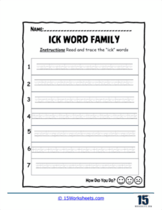 Ick Word Family Worksheets | Phonics Practice Kit - 15 Worksheets.com