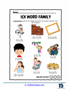 Ick Word Family Worksheets | Phonics Practice Kit - 15 Worksheets.com