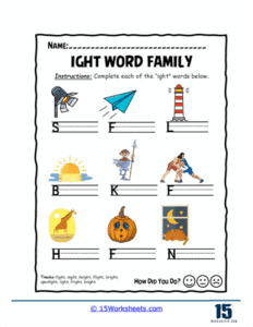 Ight Word Family Worksheets | Blending Practice Set - 15 Worksheets.com