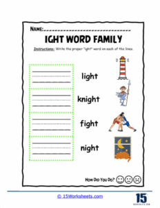 Ight Word Family Worksheets | Blending Practice Set - 15 Worksheets.com