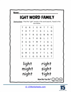 Ight Word Family Worksheets | Blending Practice Set - 15 Worksheets.com