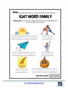 Ight Word Family Worksheets | Blending Practice Set - 15 Worksheets.com