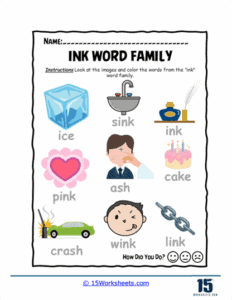 Ink Word Family Worksheets | Early Literacy Phonics - 15 Worksheets.com