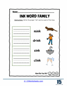 Ink Word Family Worksheets | Early Literacy Phonics - 15 Worksheets.com