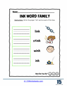 Ink Word Family Worksheets | Early Literacy Phonics - 15 Worksheets.com