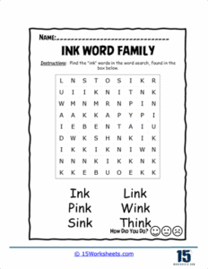 Ink Word Family Worksheets | Early Literacy Phonics - 15 Worksheets.com