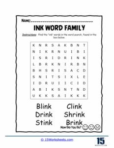 Ink Word Family Worksheets | Early Literacy Phonics - 15 Worksheets.com