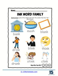Ink Word Family Worksheets | Early Literacy Phonics - 15 Worksheets.com