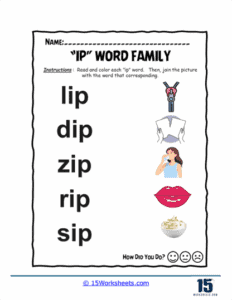 Ip Word Family Worksheets | Short Vowel Reading - 15 Worksheets.com