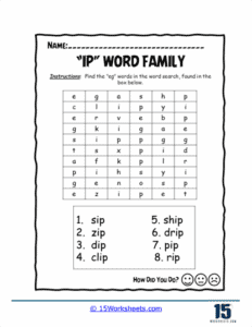 Ip Word Family Worksheets | Short Vowel Reading - 15 Worksheets.com