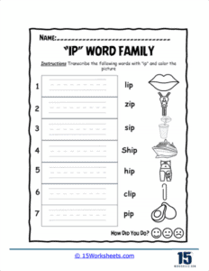 Ip Word Family Worksheets | Short Vowel Reading - 15 Worksheets.com