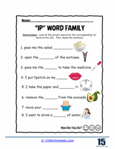 Ip Word Family Worksheets | Short Vowel Reading - 15 Worksheets.com