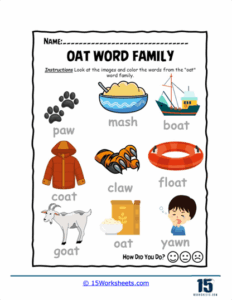 Oat Word Family Worksheets | Long O Phonics - 15 Worksheets.com