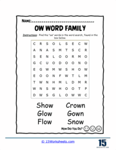 Ow Word Family Worksheets | Sound Patterns - 15 Worksheets.com