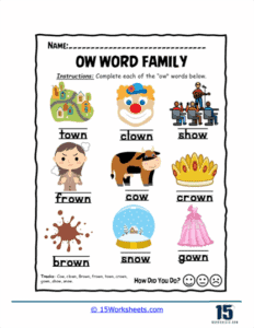 Ow Word Family Worksheets | Sound Patterns - 15 Worksheets.com