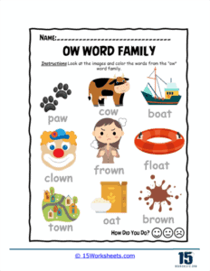 Ow Word Family Worksheets | Sound Patterns - 15 Worksheets.com