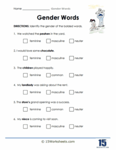 Gender Noun Worksheets - 15 Worksheets.com