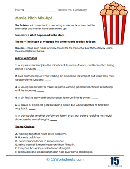 Theme vs. Summary Worksheets - 15 Worksheets.com