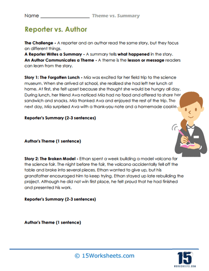 Theme vs. Summary Worksheets - 15 Worksheets.com
